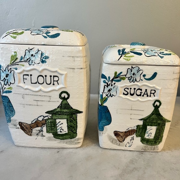 Kitchen | Vintage Ceramic Flour And Sugar Decorated Containers | Poshmark